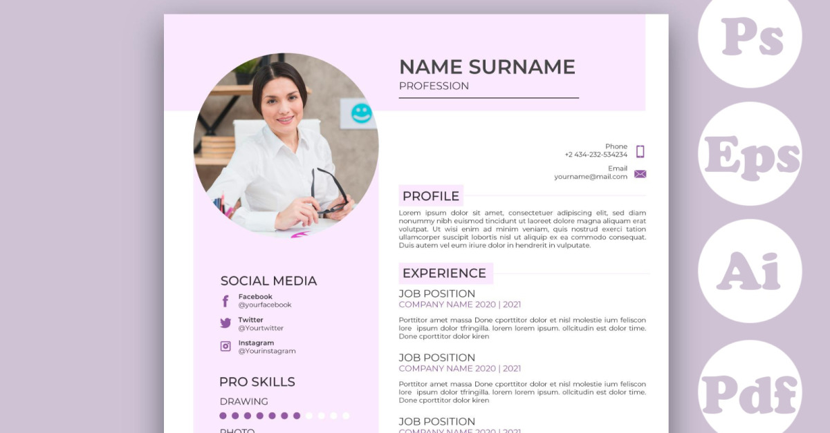 Minimalist Pink CV Template For #190342 - TemplateMonster