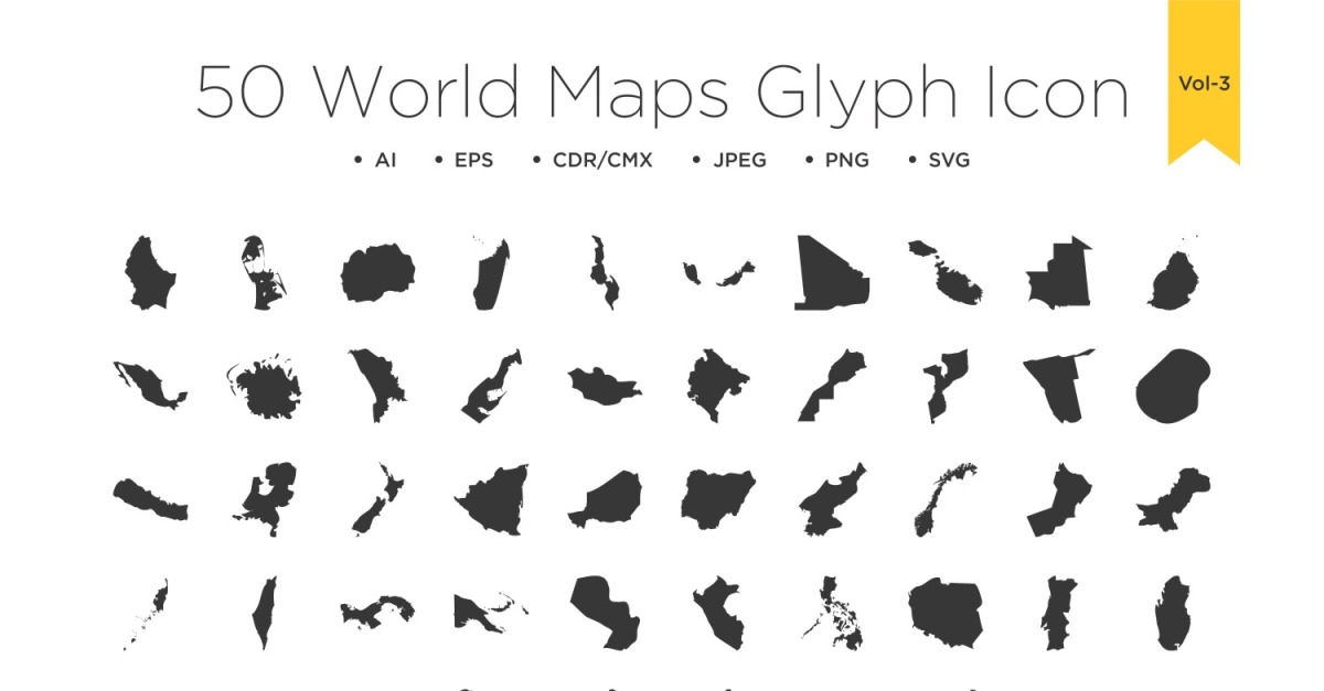 50 World maps Glyph Icons Vol 3 #190487 - TemplateMonster