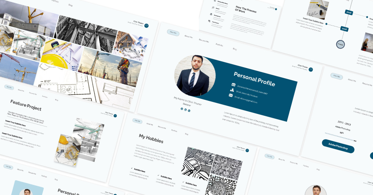 Modèle PowerPoint de CV Clive Thuner - TemplateMonster