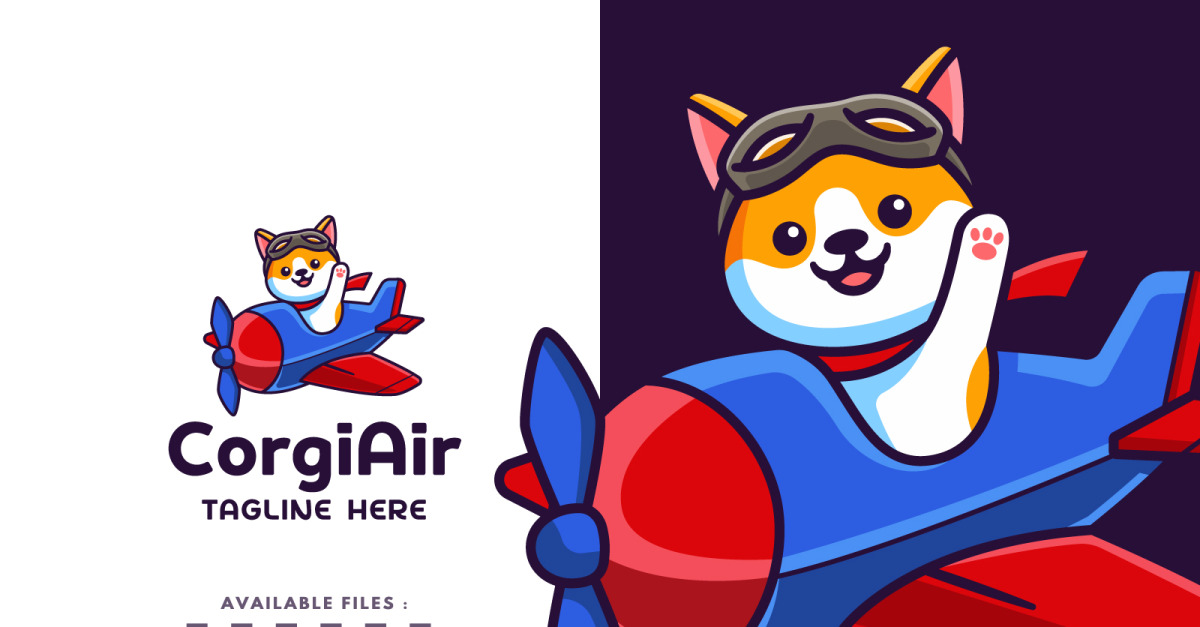 Cute Flying Corgi Dog Logo template #191476 - TemplateMonster