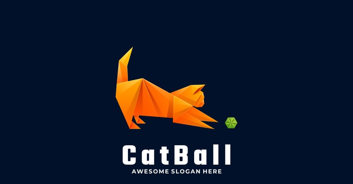 Cat Playing Ball Low Poly Logo #191531 - TemplateMonster