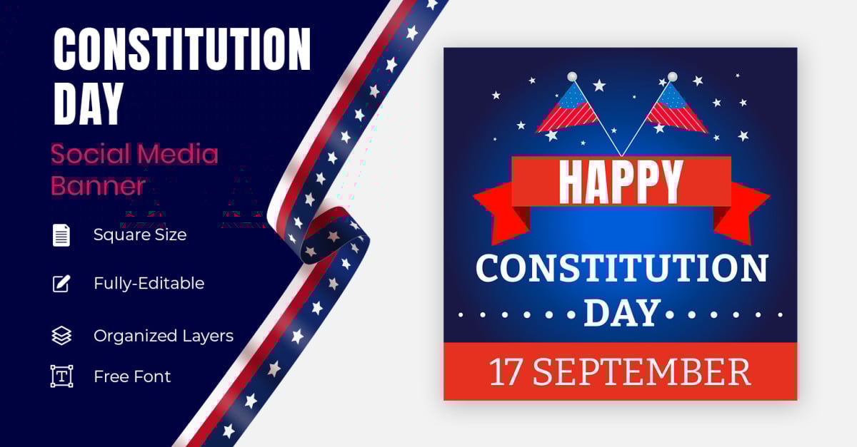 Constitution Day In United States Social Banner Design Template.