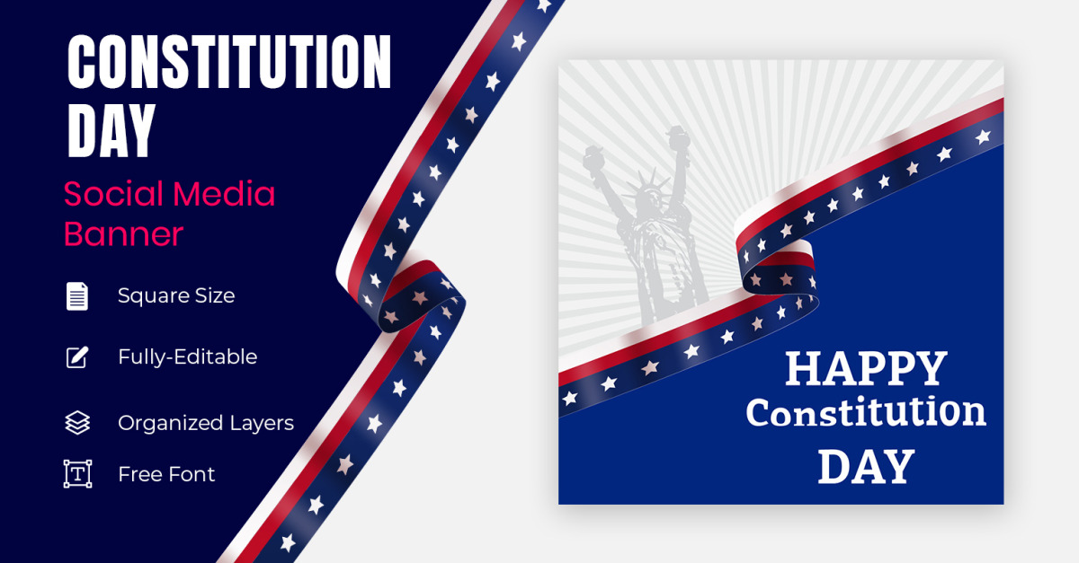 Happy September Usa Constitution Day Social Banner Design.
