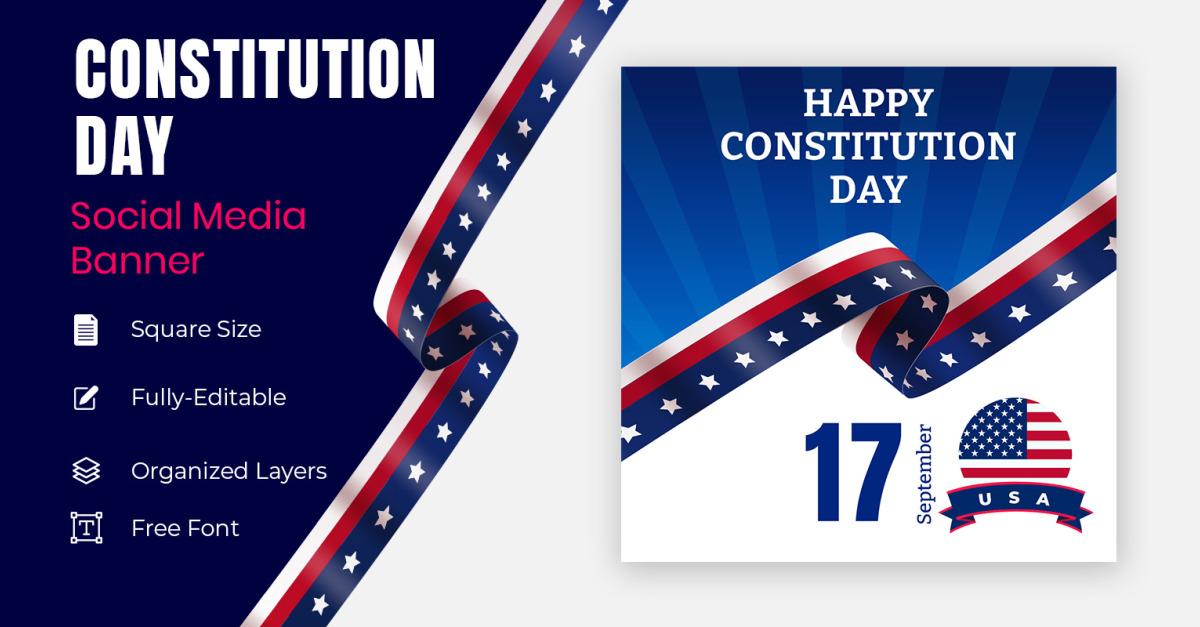 United States Constitution Day 17 September Calligraphy Social Banner ...