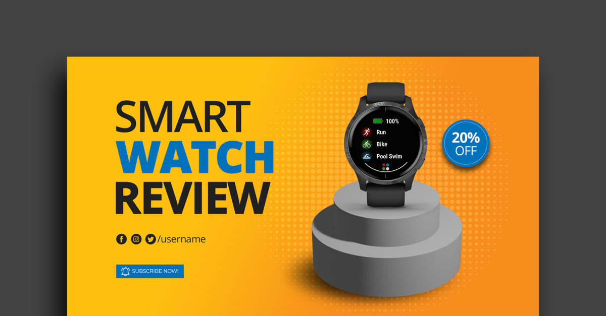 Smart Watch Review Youtube Thumbnail template Web Banner template