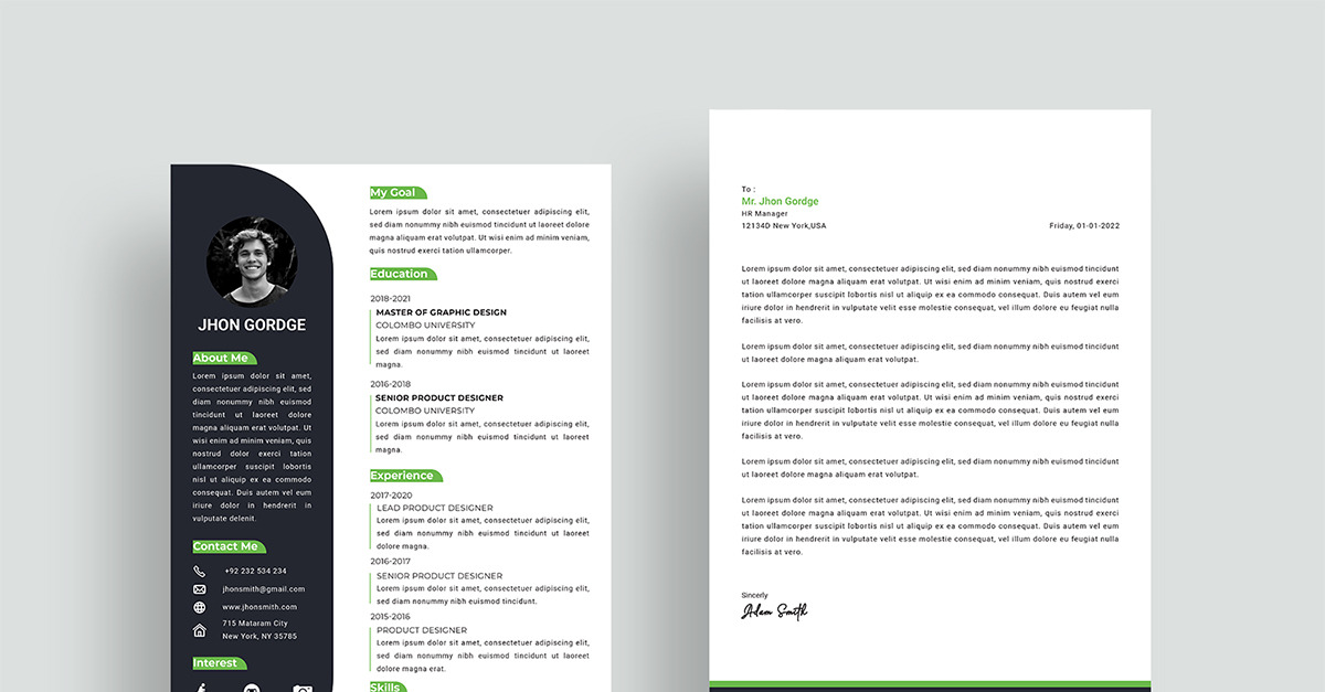 Clean Minimal Dark Gray Resume Template with Cover Letter