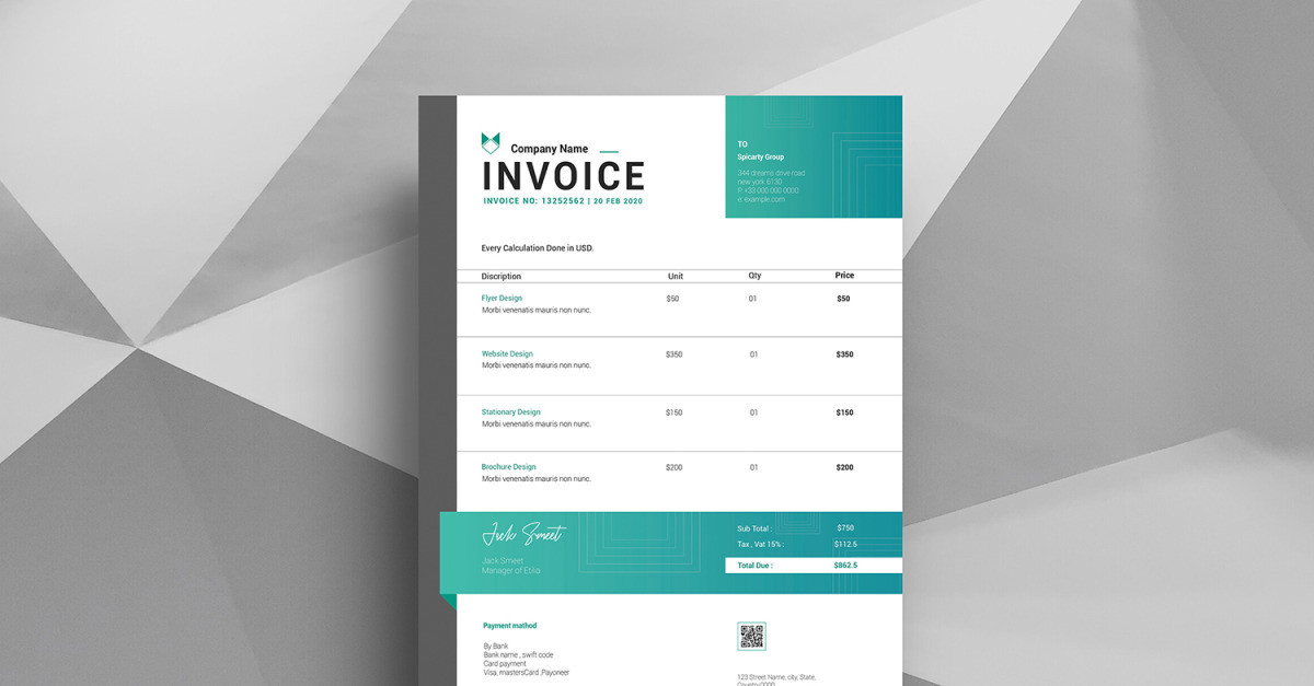 Modèle d'identité d'entreprise de facture de commande