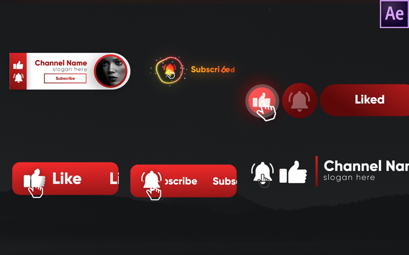 Youtube Subscribe Elements V2 - After Effects Text Template