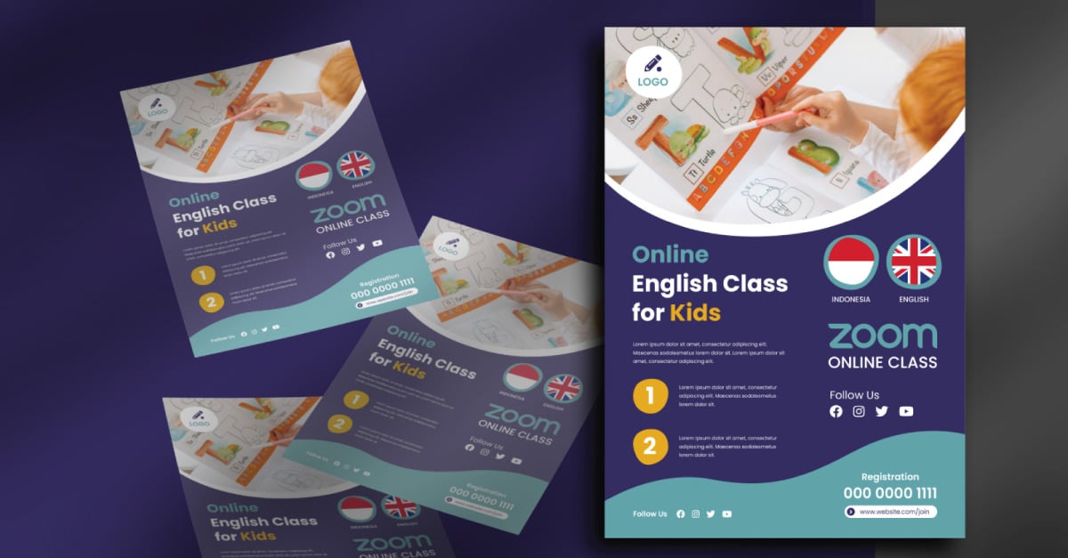Online Language Class Flyer Corporate Identity Template