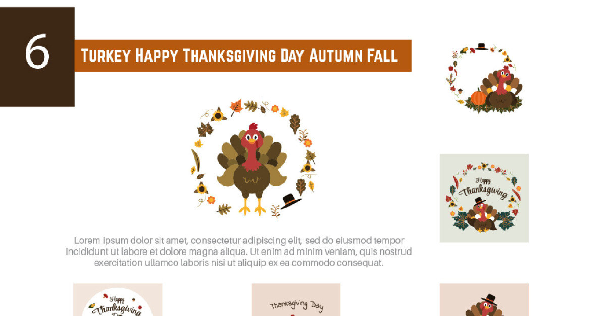 6 Turkey Happy Thanksgiving Day Autumn Fall - TemplateMonster