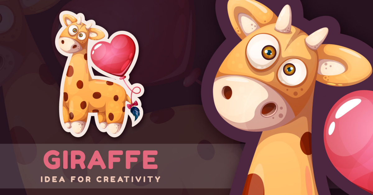 Girafe avec coeur - personnage de dessin animé, illustration graphique