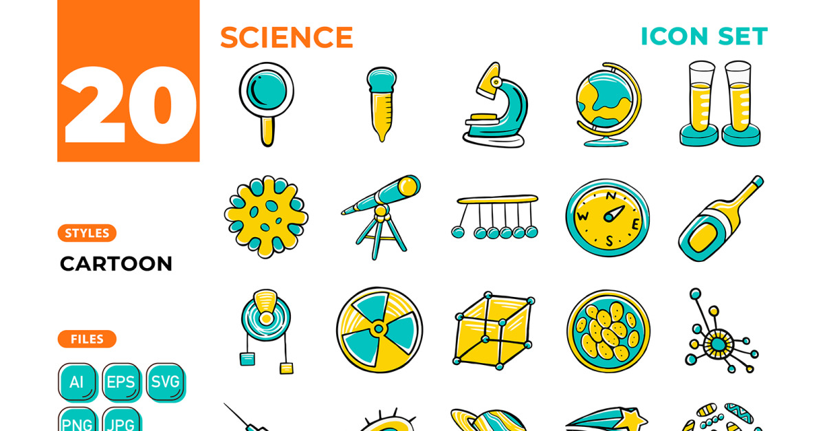 Science Icon Set (Cartoon Style) #196220 - TemplateMonster