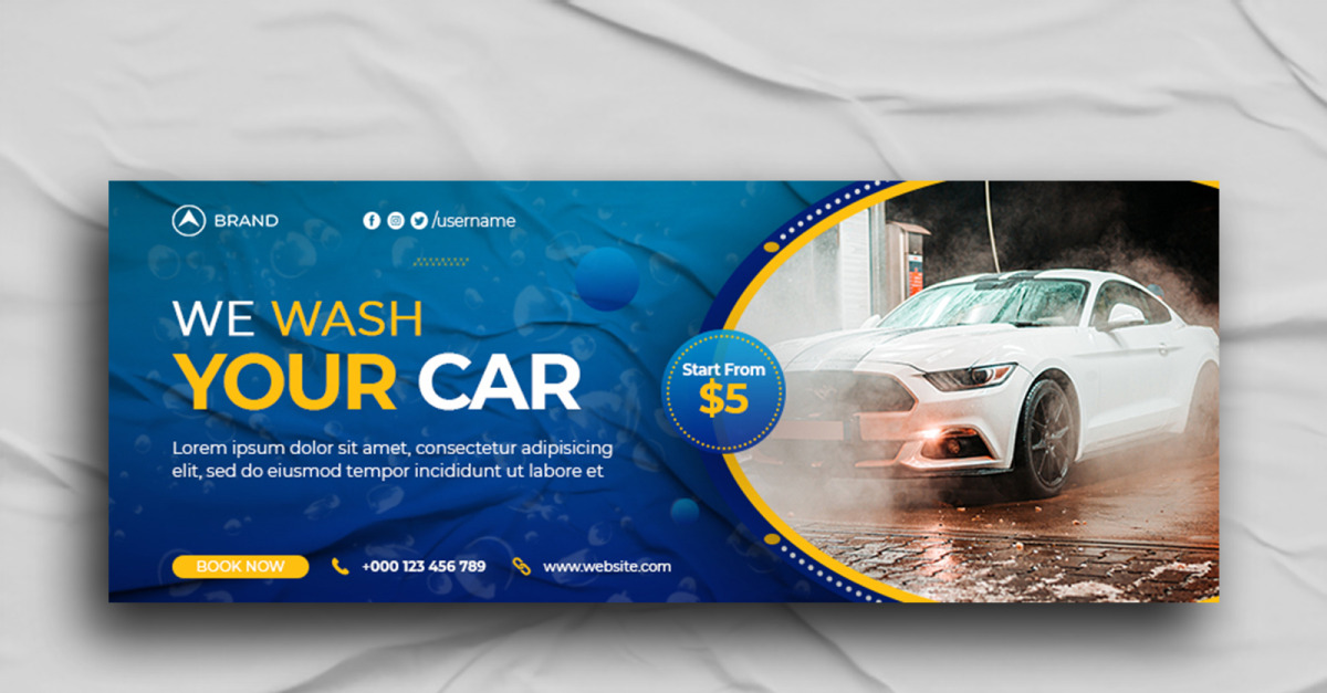 Car Wash Facebook Cover design template - TemplateMonster