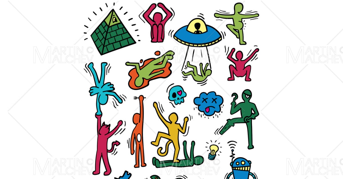 Crazy Cartoon Characters Set Vector Illustration