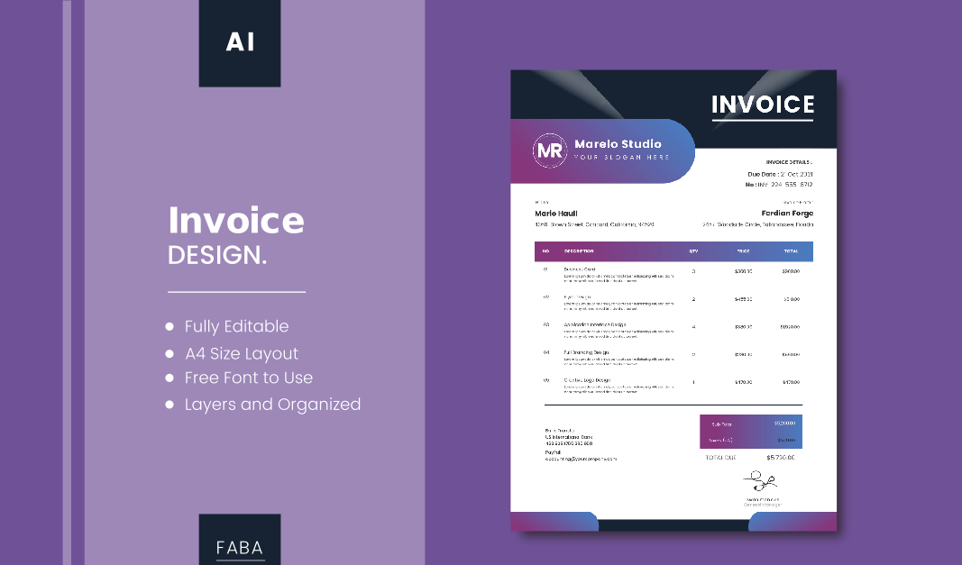 The Purple Gradient Invoice #200734 - TemplateMonster