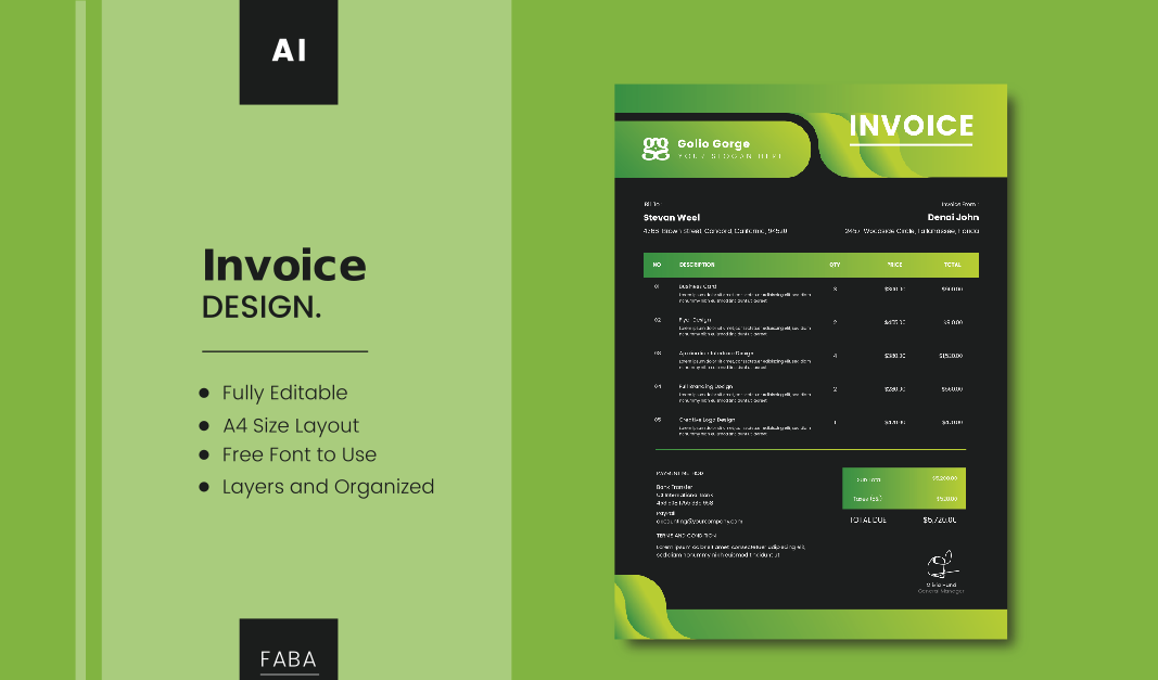 Yellow and Green Light Invoice #203113 - TemplateMonster