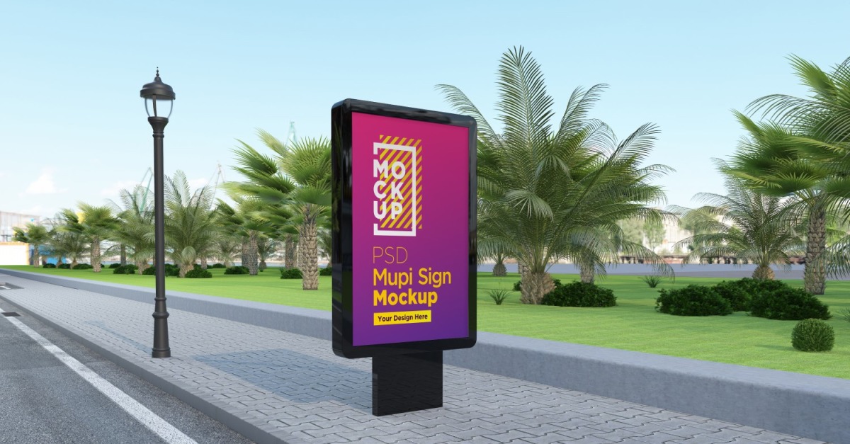 Mupi poll roadside signage mockup #203234 - TemplateMonster