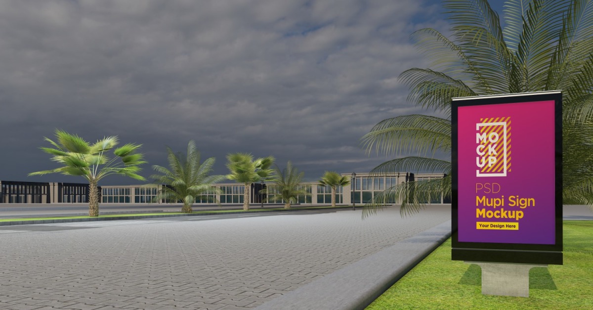 Mupi poll signage night View mockup Template