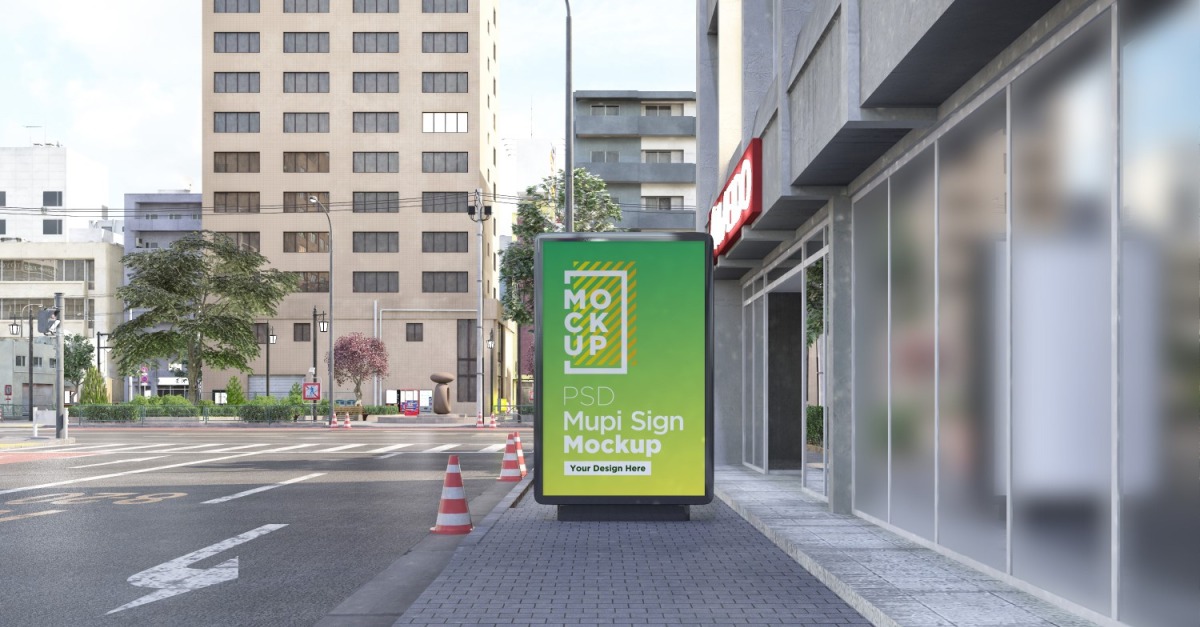 Mupi signage Street advertising mockup 3d rendering design template