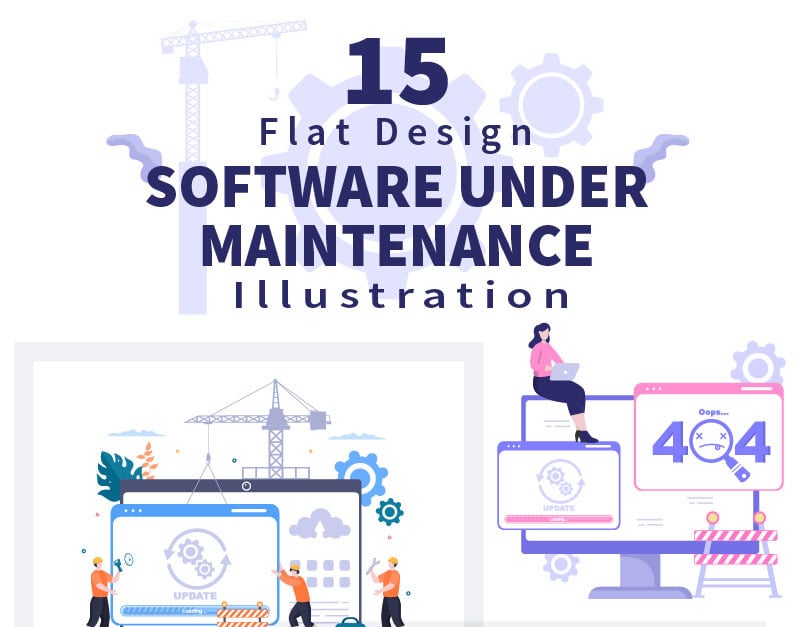 15 Software System Under Maintenance Vector Illustration