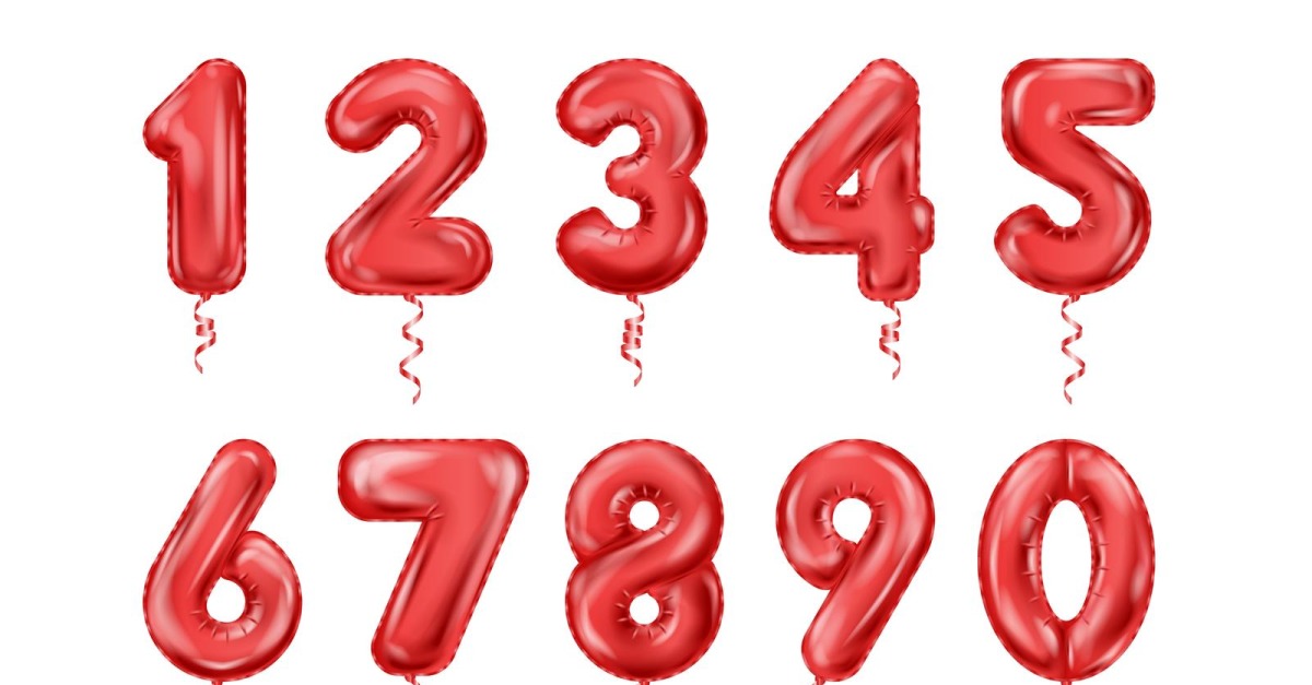 Balloon Numbers Red Realistic Set Vector Illustration Concept