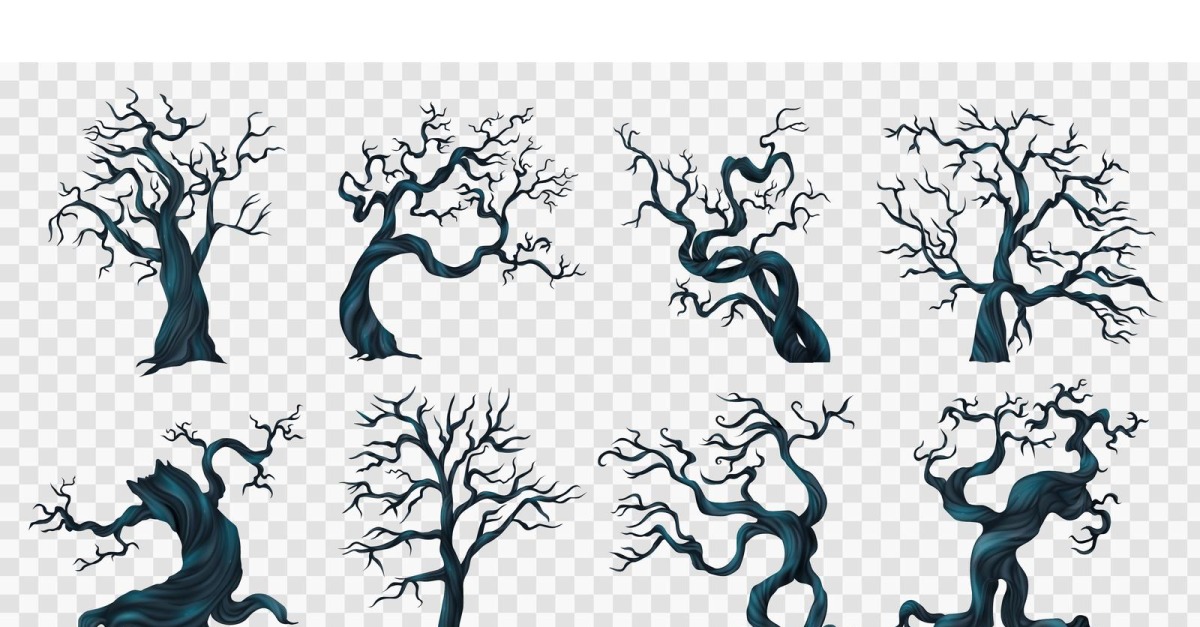 Realistic Spooky Trees Transparent Set Vector Illustration Concept