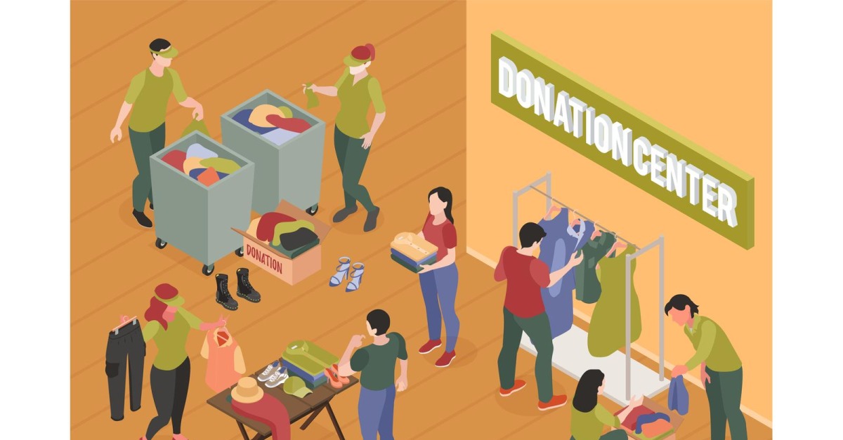 Isometric Clothes Donation Illustration Vector Illustration Concept