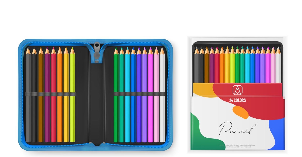 Realistic Pencil Case Box Set Vector Illustration Concept