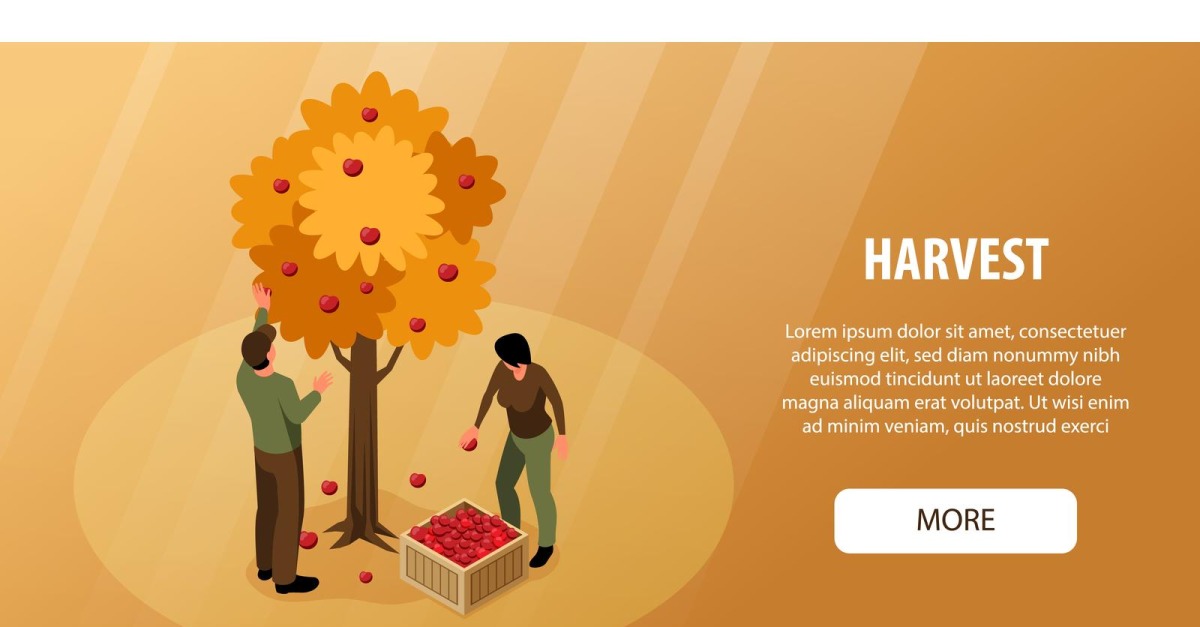 Isometric Autumn Fall Horizontal Banner Vector Illustration Concept