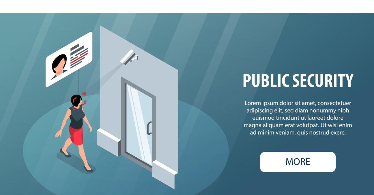 Isometric Public Security Horizontal Banner Vector Illustration Concept