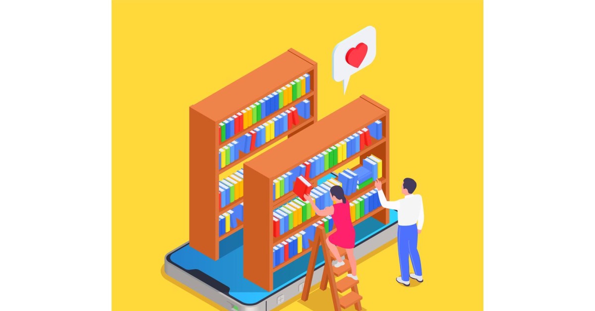 Digital Online Library Isometric 2 Vector Illustration Concept