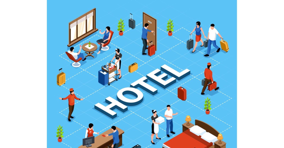 Isometric Hotel Flowchart Vector Illustration Concept