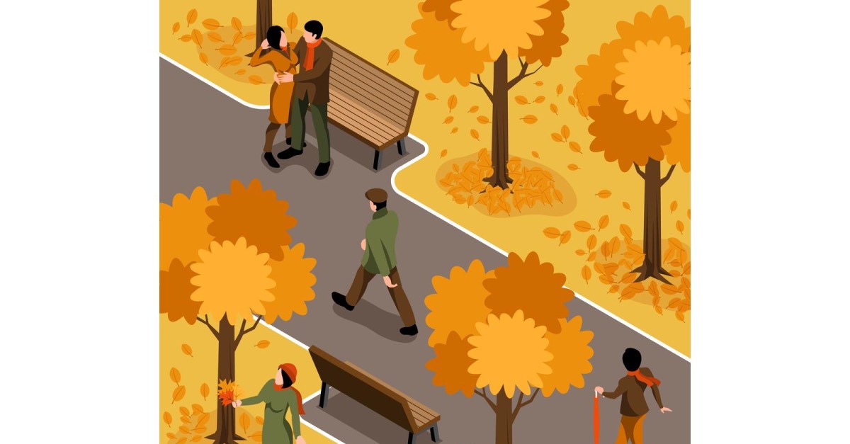 Isometric Autumn Fall Illustration Vector Illustration Concept