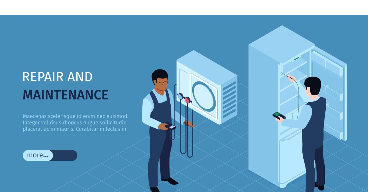 Isometric Repair Service Banner Vector Illustration Concept