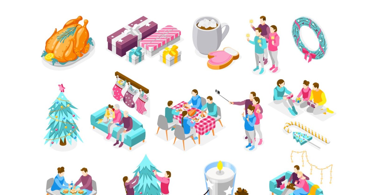 Christmas Mood Isometric Recolor Vector Illustration Concept