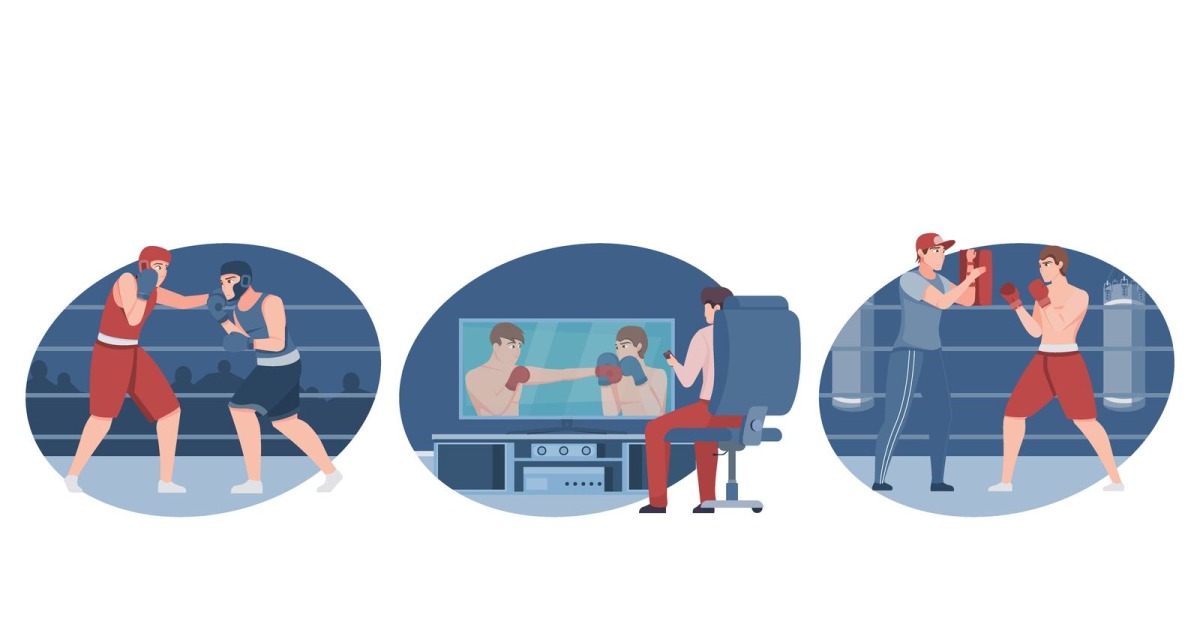 Boxing Composition Set Flat Vector Illustration Concept