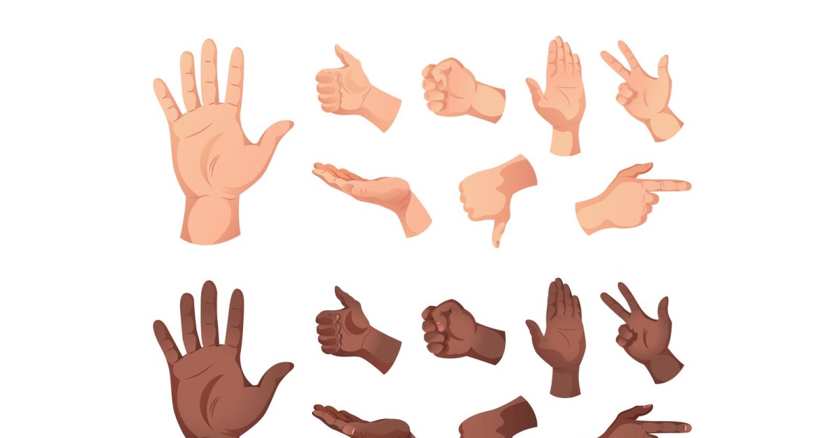 Human Hands White Black Set Vector Illustration Concept