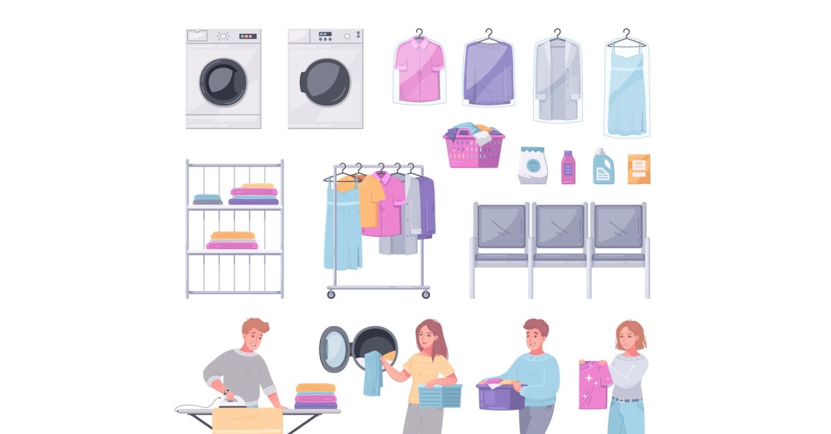 Laundry Cartoon Set Vector Illustration Concept