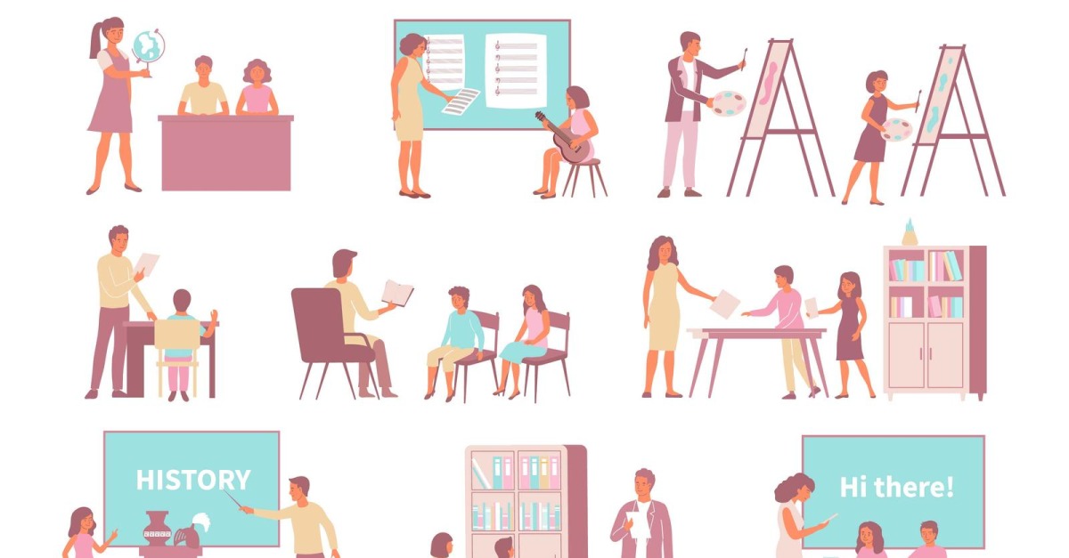 School Language Art Literature Flat Vector Illustration Concept