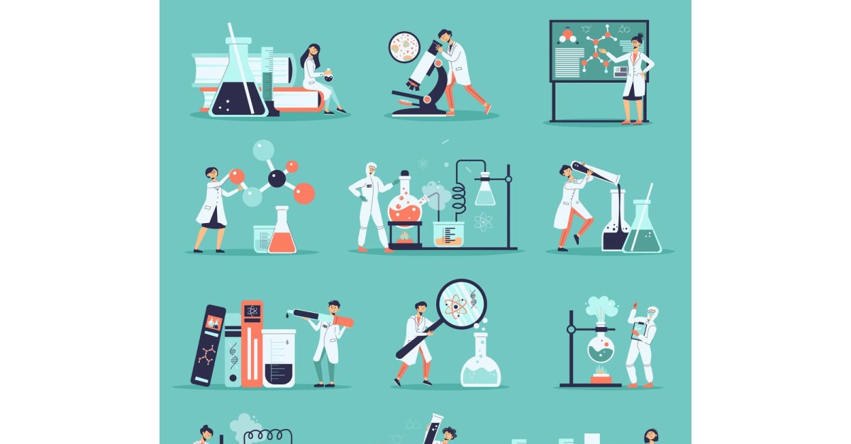 Science Laboratory Color Set Vector Illustration Concept