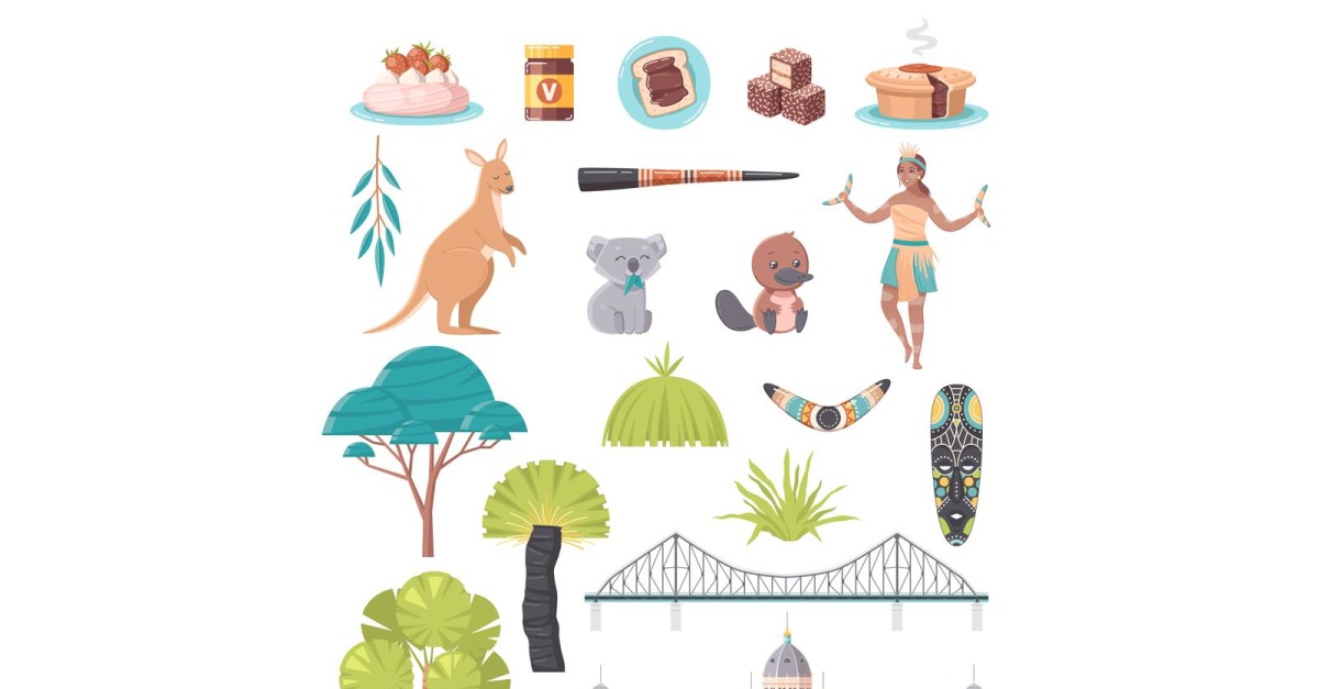 Australia Cartoon Set Vector Illustration Concept