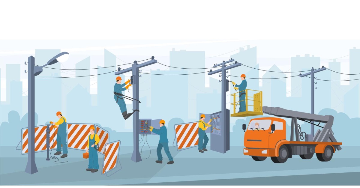 Electric Workers Flat Composition Vector Illustration Concept