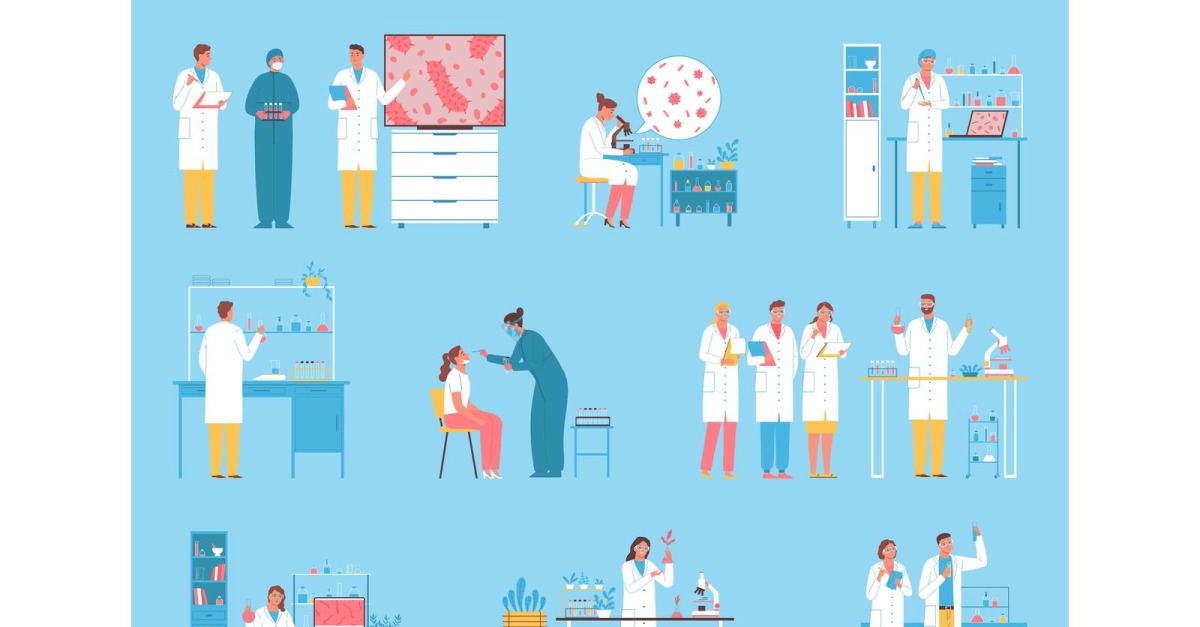 Microbiology Color Set Vector Illustration Concept