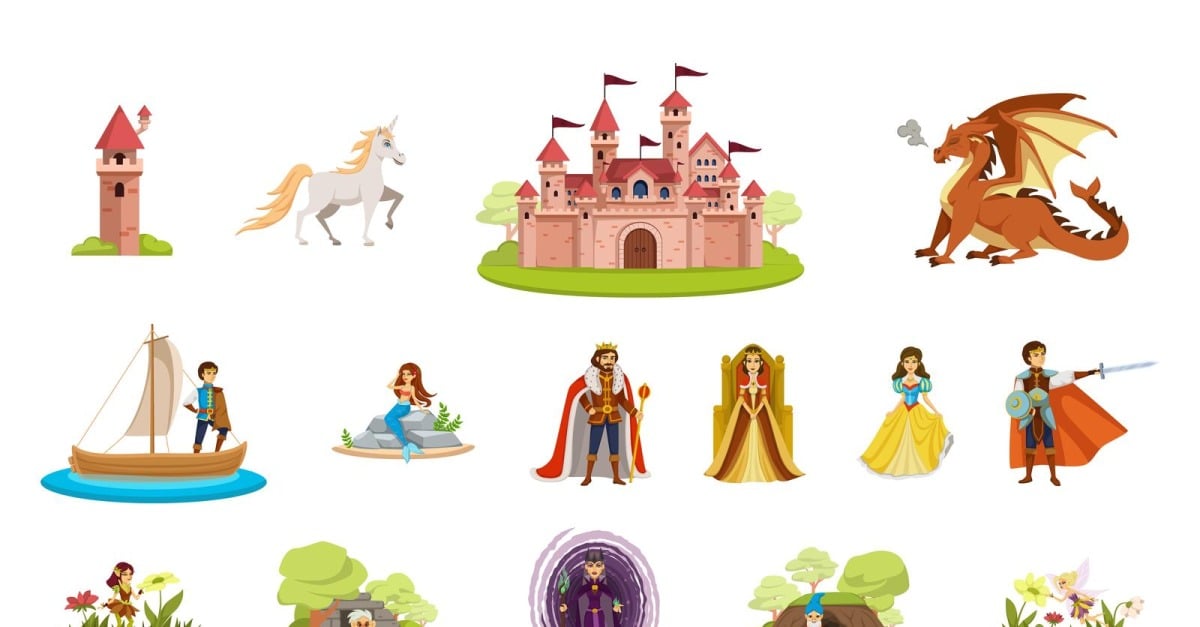 Pohádkové postavy kreslené vektorové ilustrace koncept