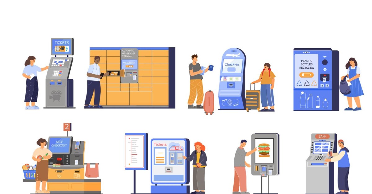 Self Service Set Flat Vector Illustration Concept