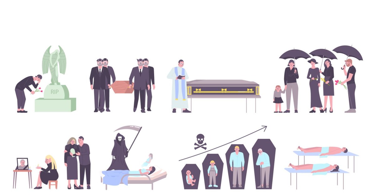 Taux de mortalité, mortalité, ensemble, plat, vecteur, illustration ...