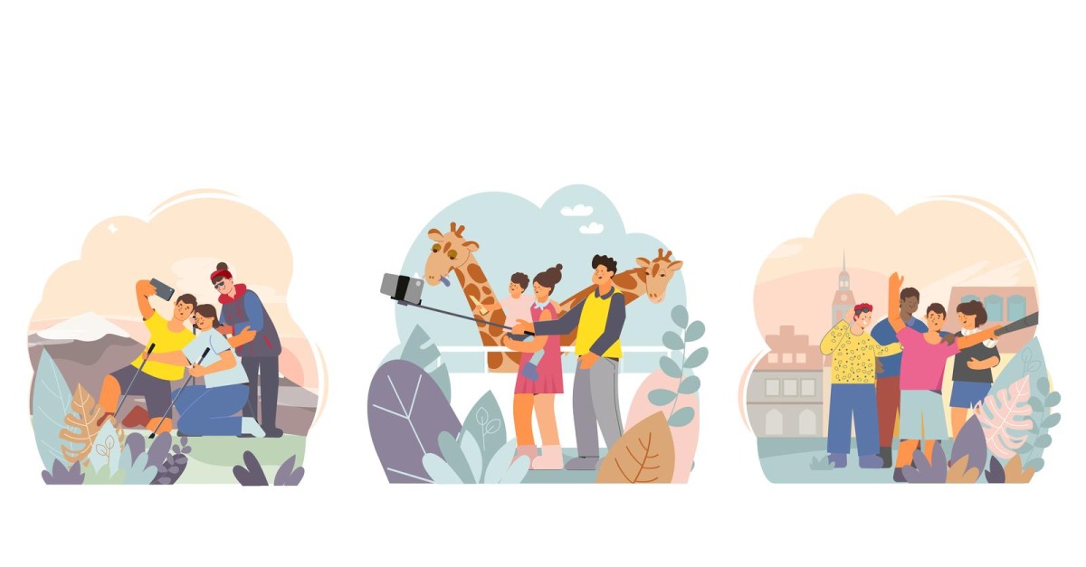 Selfie Composition Plat Vector Illustration Concept