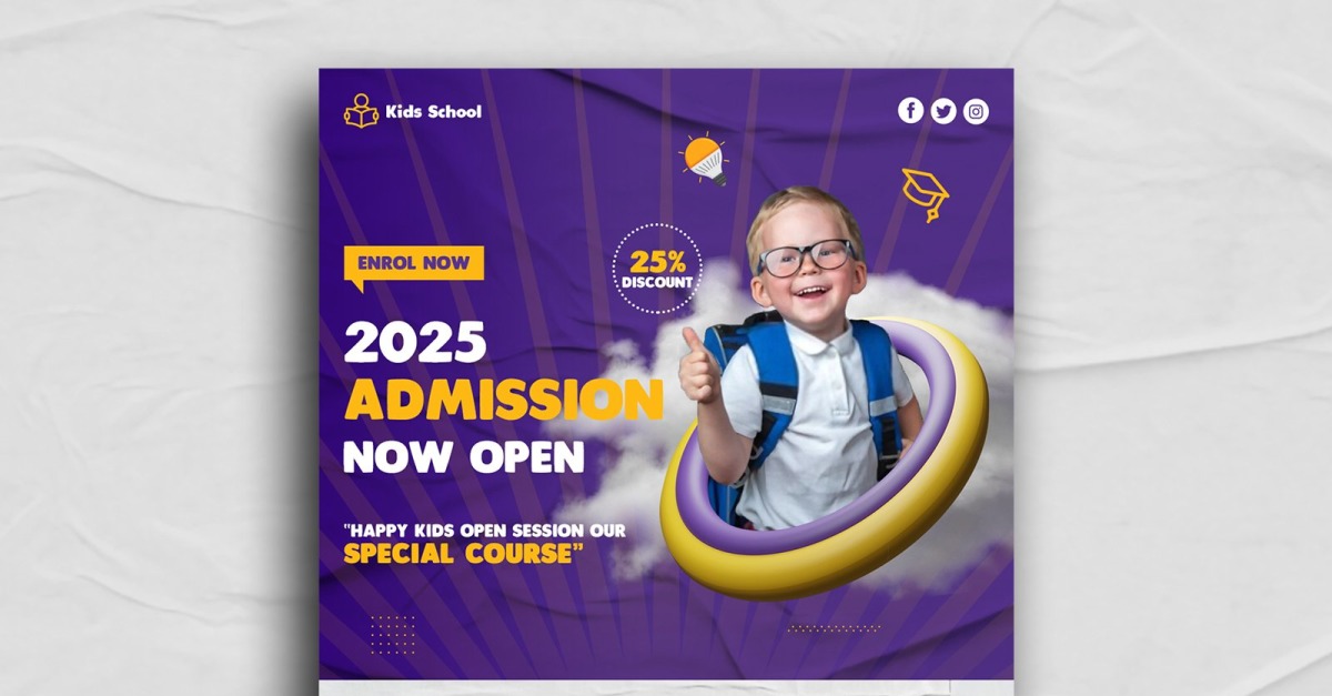 Kids school education admission Social media post Instagram post template