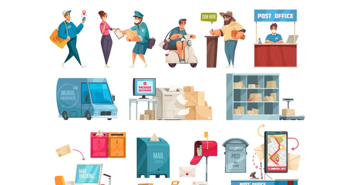 Bureau de poste Set Vector Illustration Concept