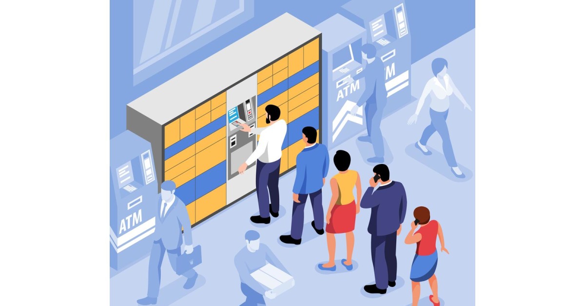 Isometric Post Terminal Illustration Vector Illustration Concept